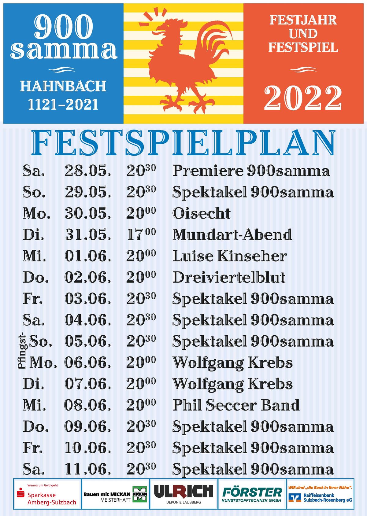 Markt Hahnbach: Karten für das Festspiel "900 samma" am 28.05 und 29.05.2022